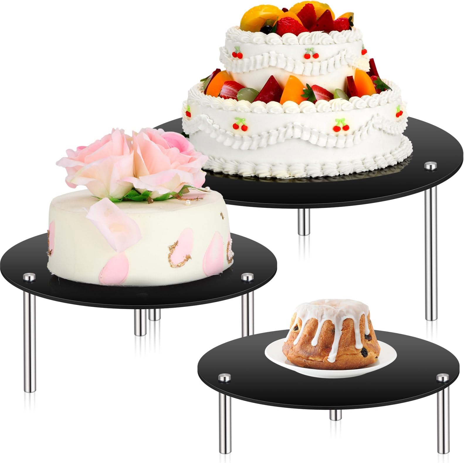 Amazon.com: Yungyan 3 Pcs Black Round Acrylic Cake Stand 9, 11, 12 Inch ...