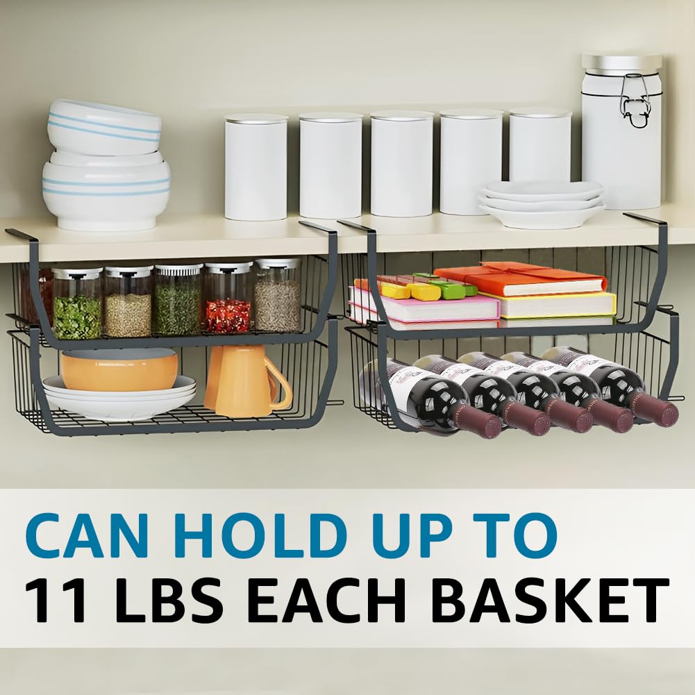 Snapklik.com : Stackable Under Shelf Basket, 4 Pack 13.2 Inch Wire ...