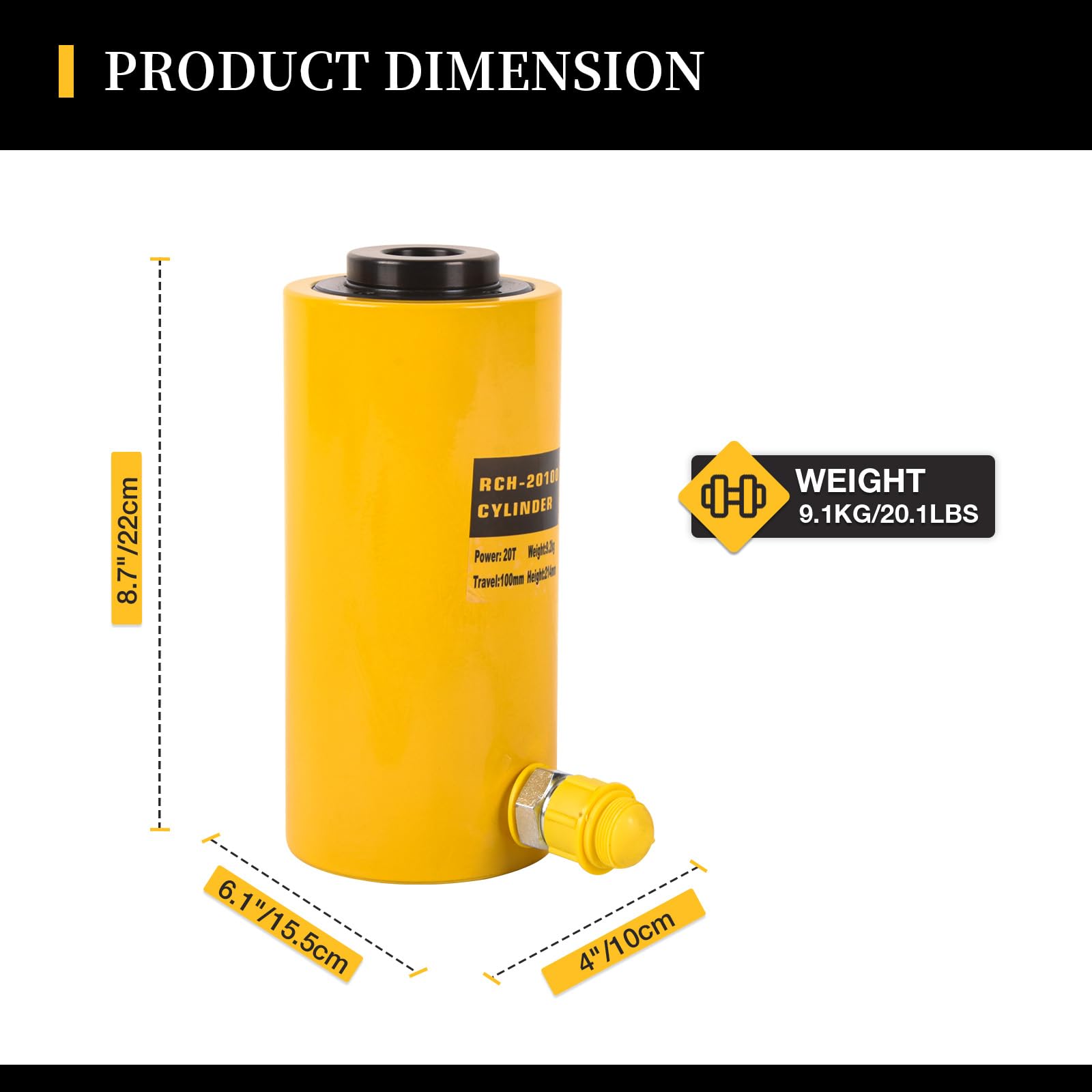 LCyindu 20T Hollow Single Acting Hydraulic Ram Cylinder Jack 4" Stroke ...