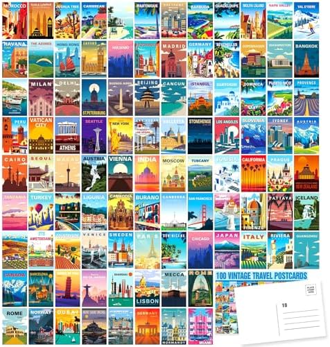 LCLAIDYDY 100 Vintage Travel Postcard Set,World Famous Country City ...