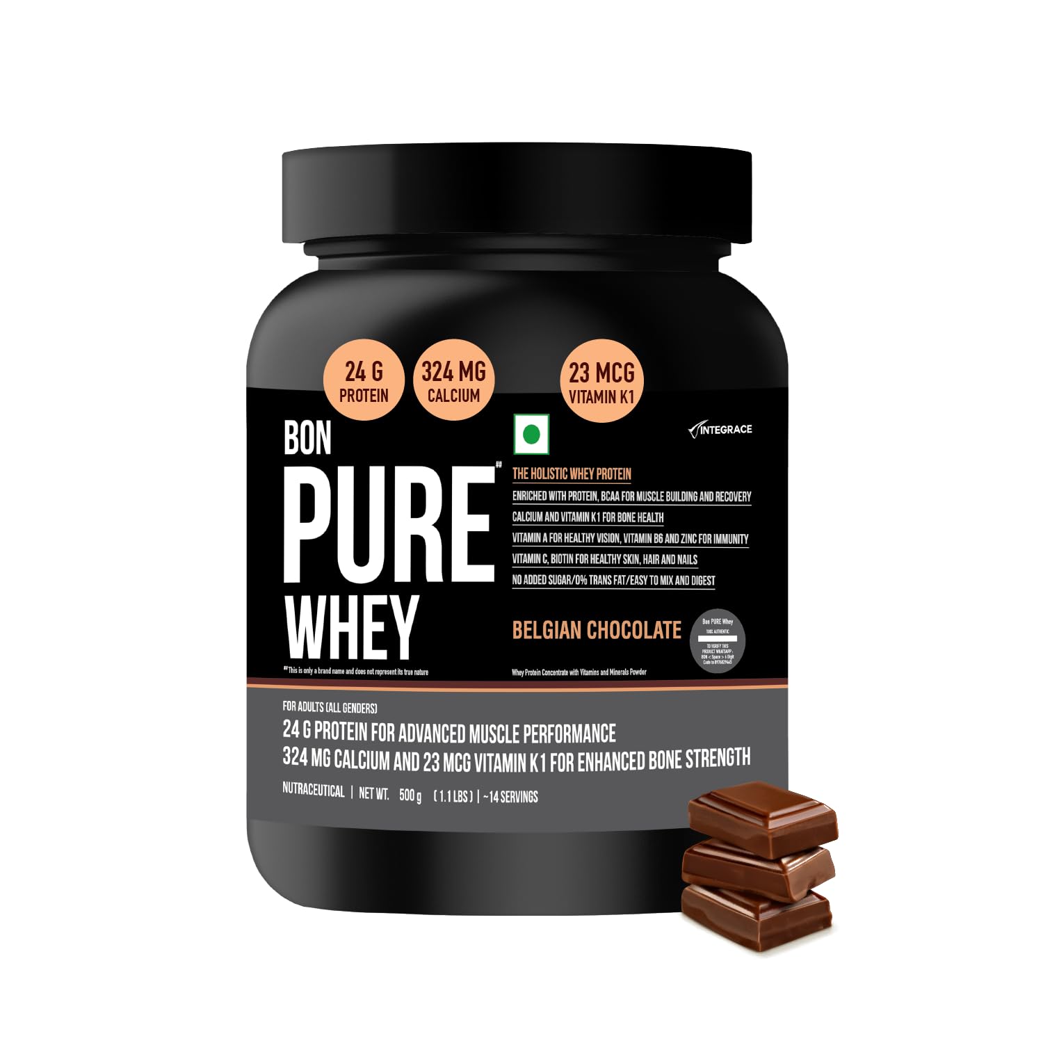 BON PURE WHEY |500G,14 Servings In Pack Of 1|The Holistic Whey Protein ...