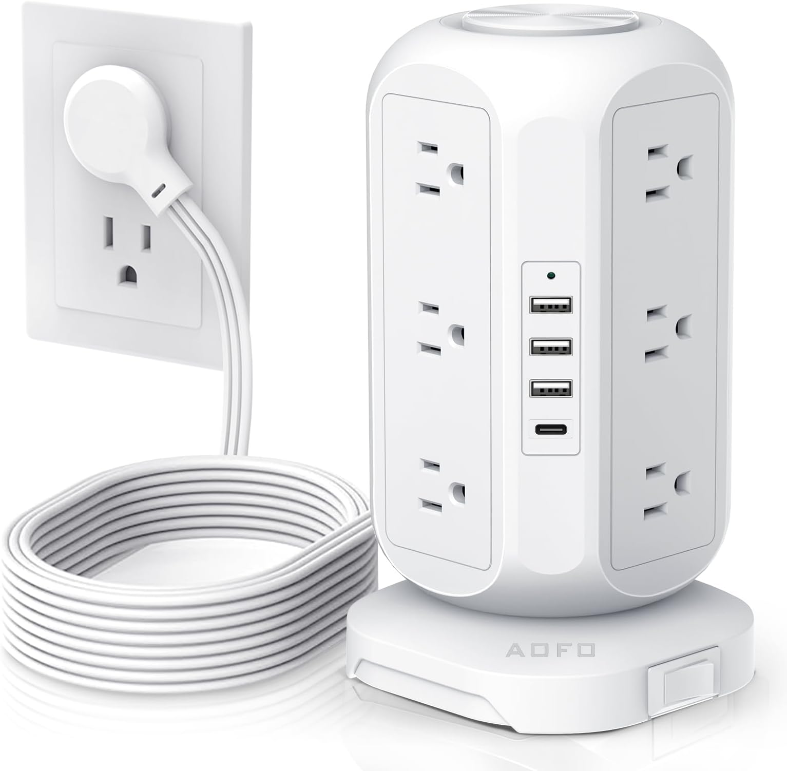 Tower Power Bar with 12 Outlets 4 USB Chargers, AOFO Surge Protector ...