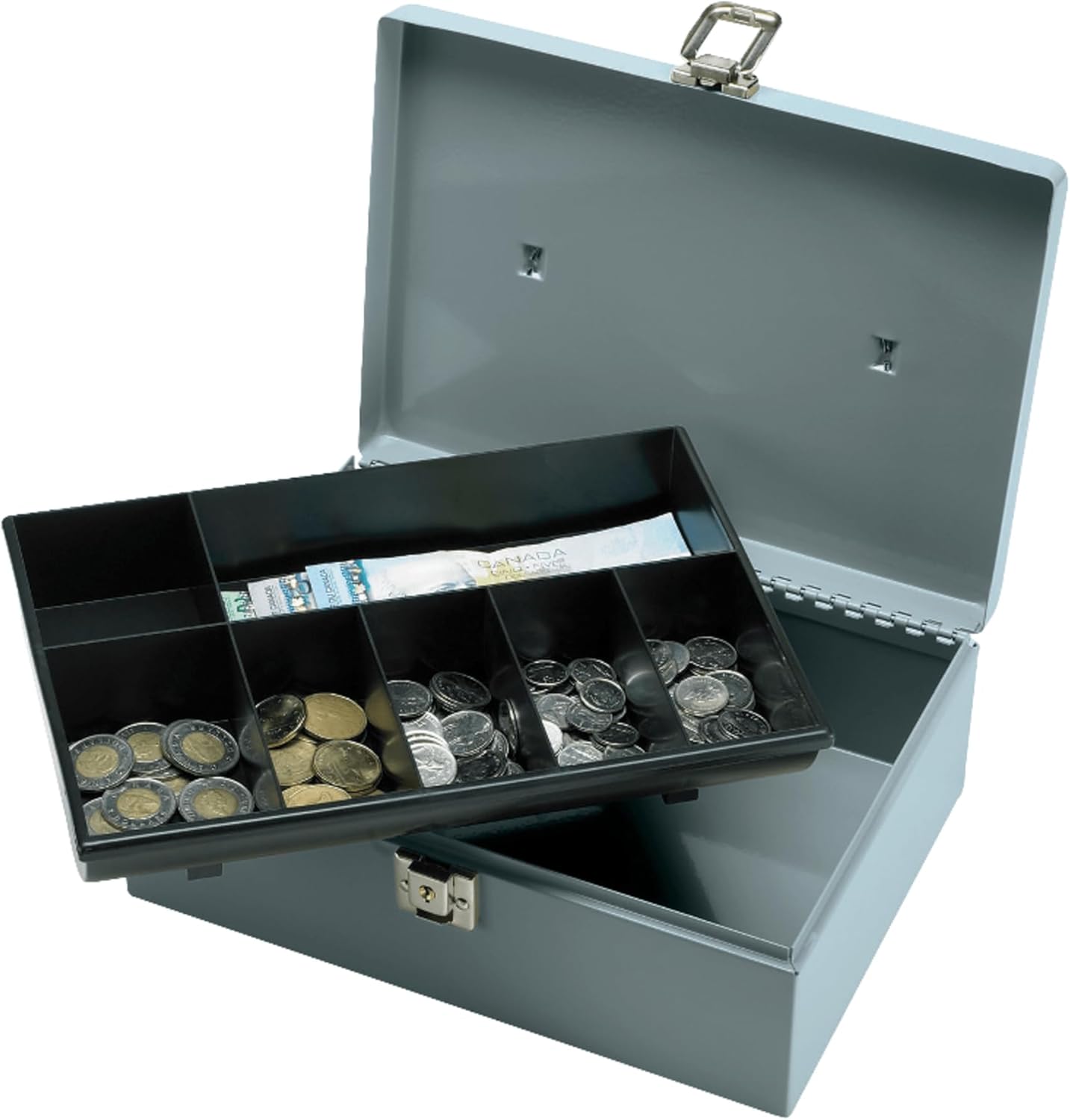 Sparco All-Steel Cash Box with Latch Lock, Gray