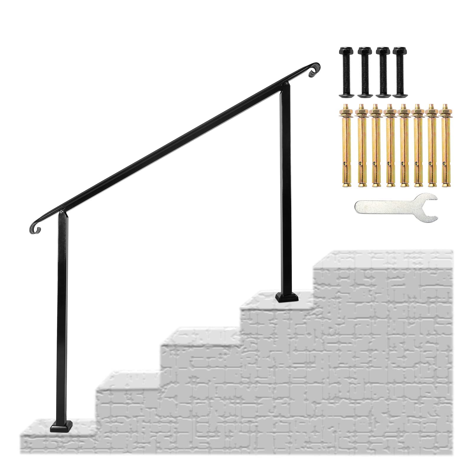 Buy Outdoor Stair Railing 54" x 39",Fits 1 to 4 Steps Mattle Wrought ...