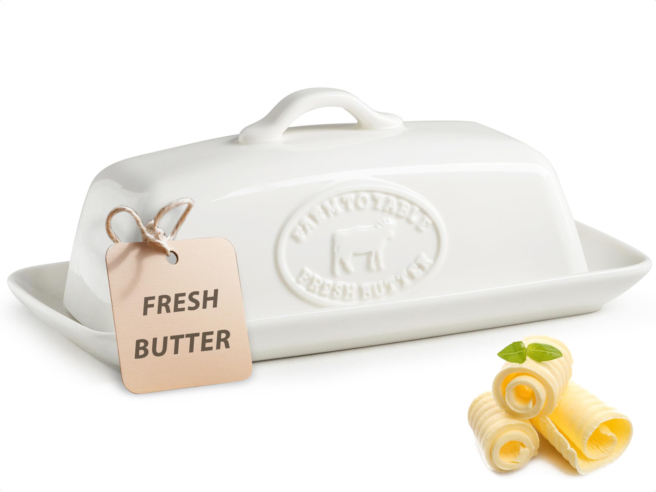 Amazon.com: Creative Co-Op Country Stoneware Butter Dish with Lid ...