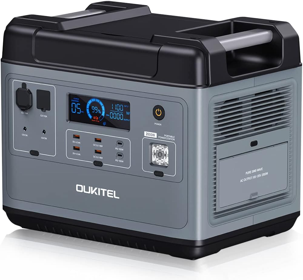 Amazon.com: OUKITEL P2001 2000W 便攜式電站,2000Wh LiFePO4 備用電池,附 6 2000W ...
