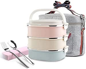 Amazon.com: LANSKYWARE Stainless Steel Stackable Thermal lunch Box ...