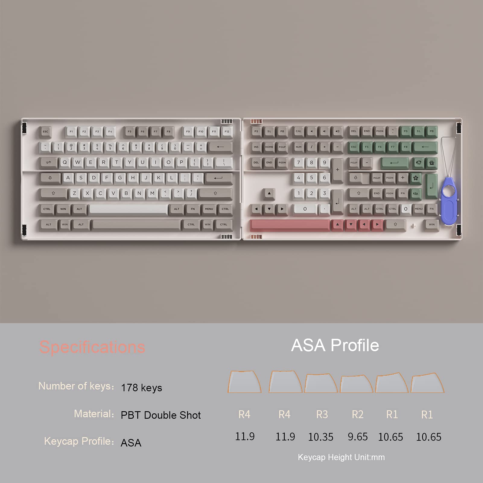 Buy Akko 9009 Retro 178-Key ASA Profile Double-Shot PBT Keycap Set for ...