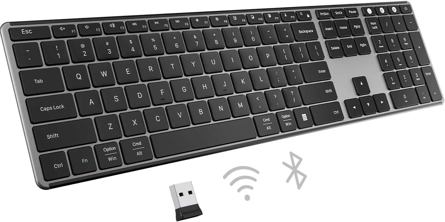 Amazon.com: AUSDOM 2.4G Wireless Bluetooth Keyboard Full Size, Quiet ...