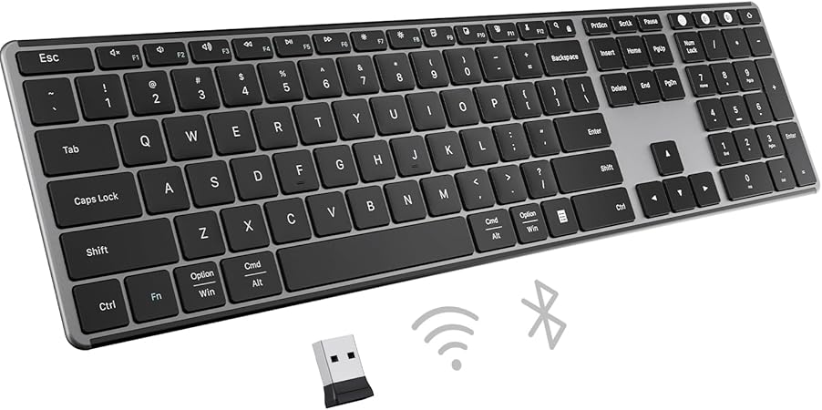 Amazon.com: AUSDOM 2.4G Wireless Bluetooth Keyboard Full Size, Quiet ...