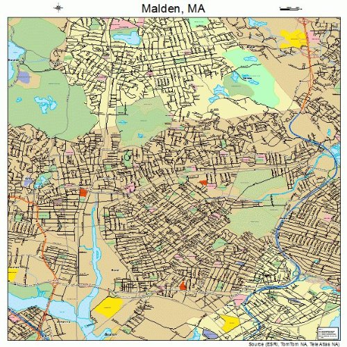Large Street & Road Map of Malden, Massachusetts MA - Printed poster ...