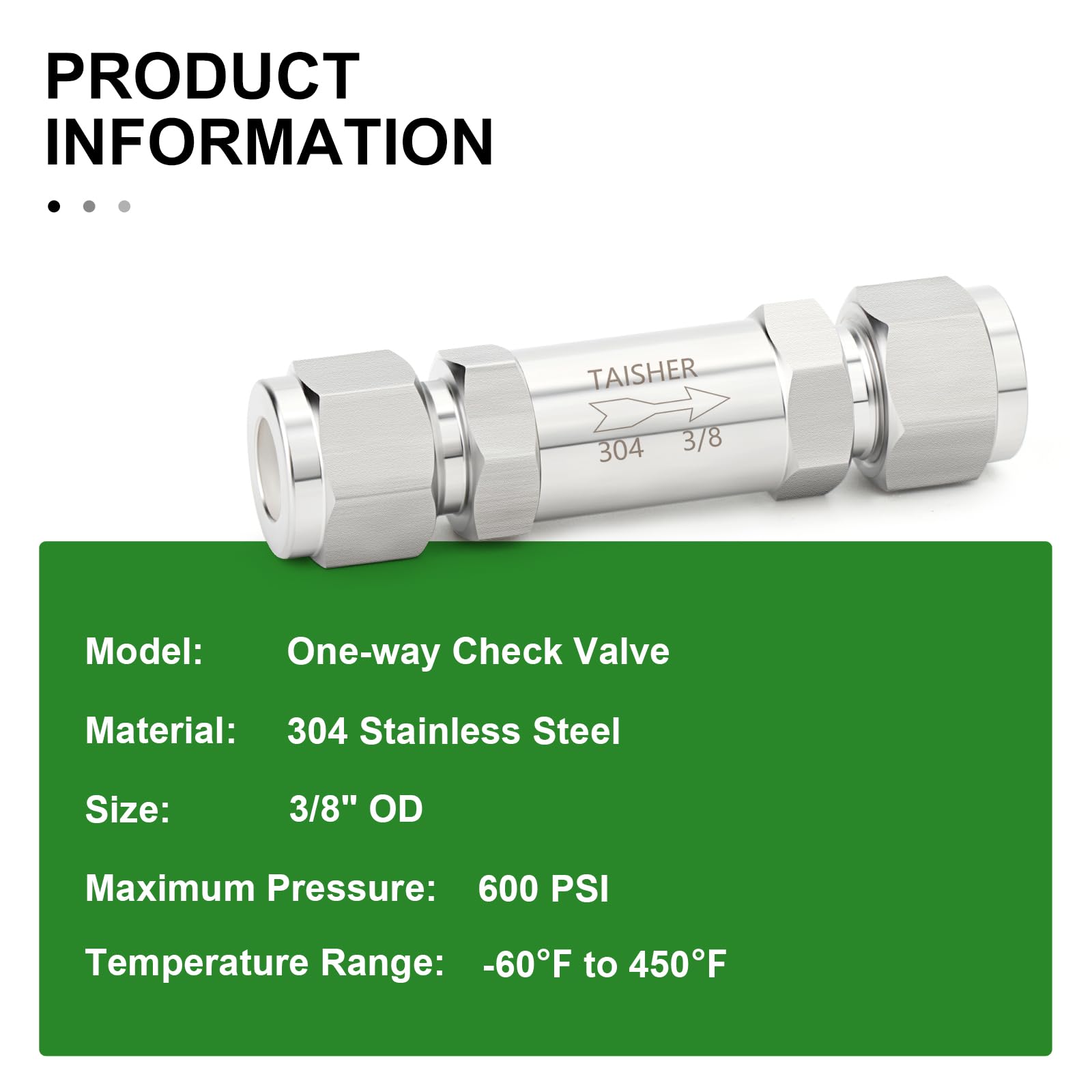 Snapklik.com : TAISHER 1PCS 304 Stainless Steel 3/8" Tube OD Check Valve