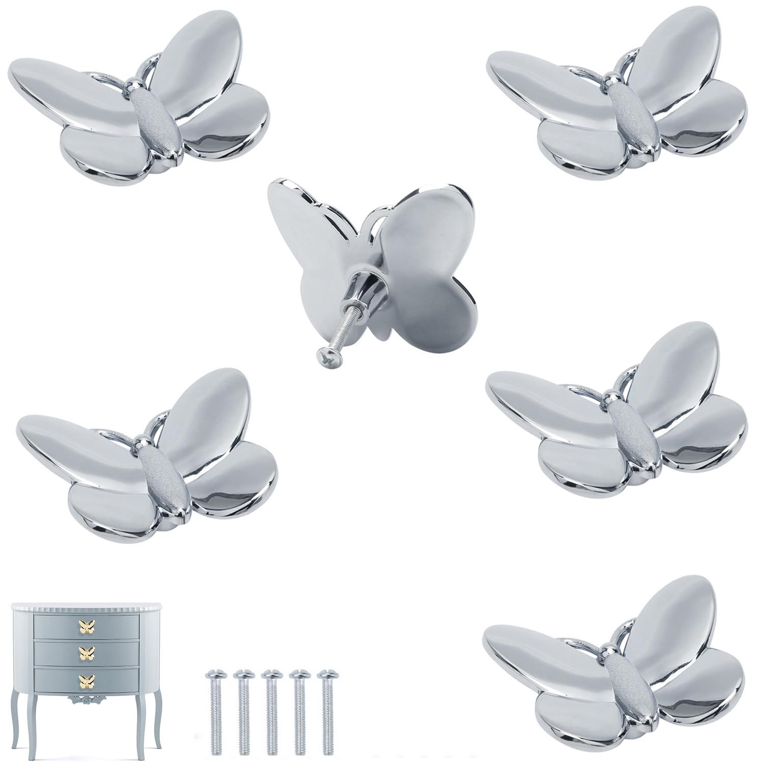 Silver Butterfly Cabinet Knobs Kitchen Hardware for Cabinets Cute ...