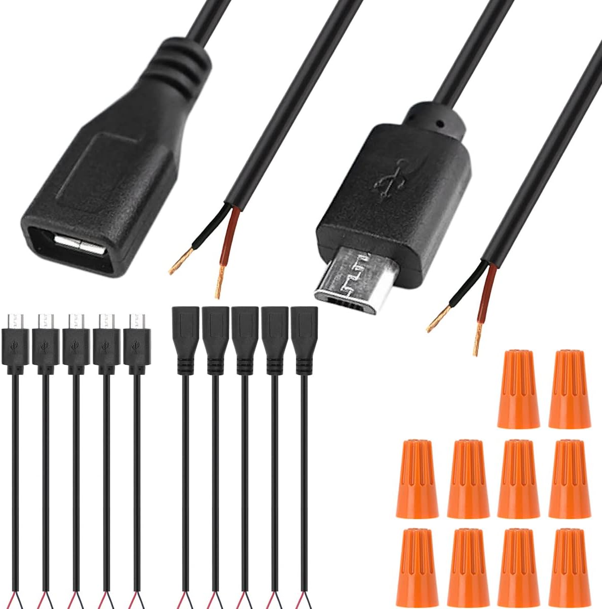 Amazon.com: DKARDU Micro USB Cable Male Female to 2 x Open Cable Ends ...