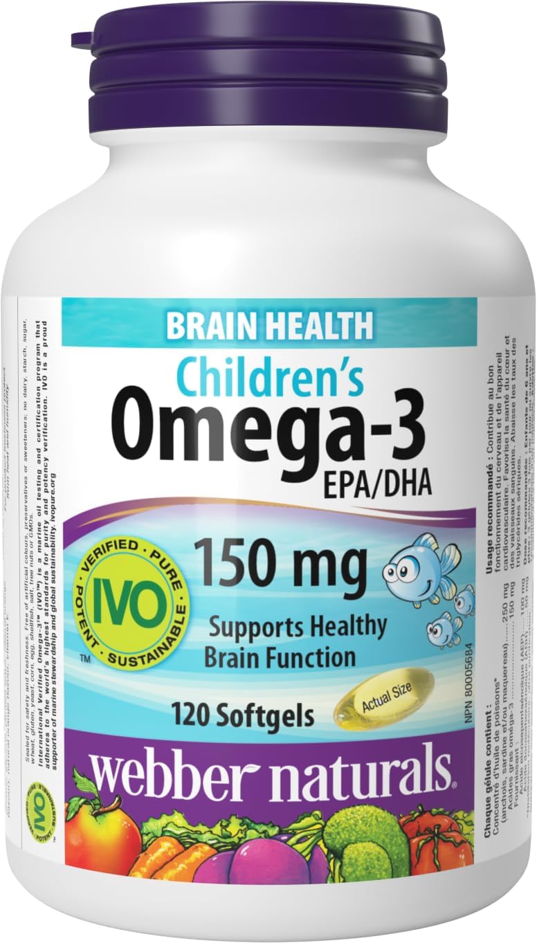 Webber Naturals Omega-3 Kids Softgel Capsules, Natural Orange, 120 ...