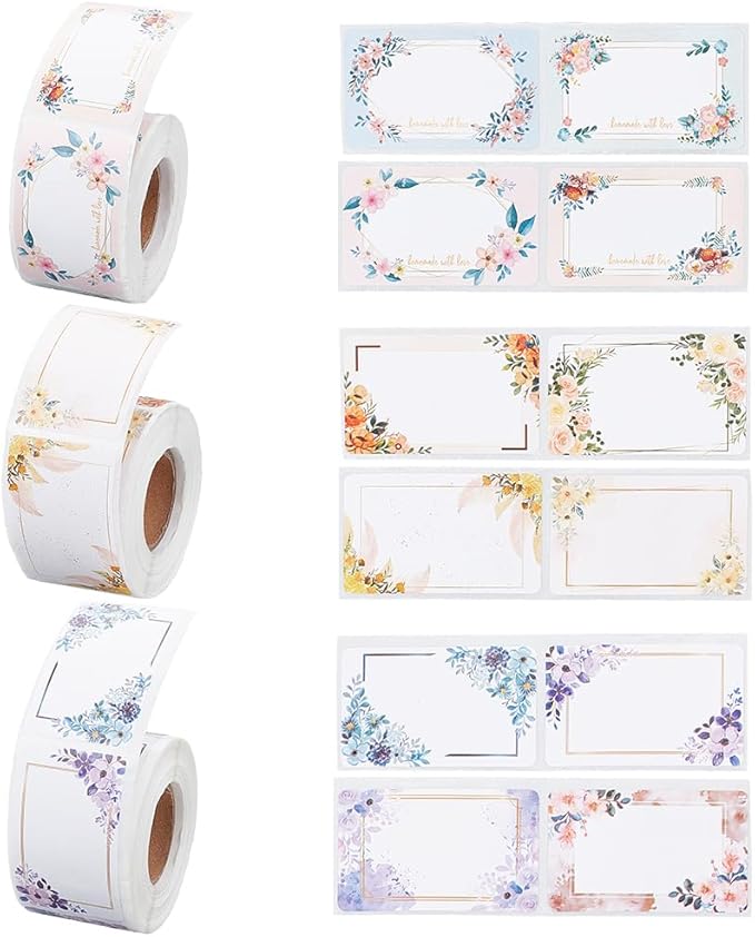 Amazon.com : GOMAKERER 3 Rolls 3 Styles Flower Name Tag Blank Sticker Tapes, Floral Rectangle ...