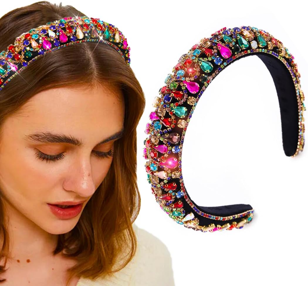 Amazon.com : Rhinestone Headbands for Women Bling Jewelled Rainbow ...