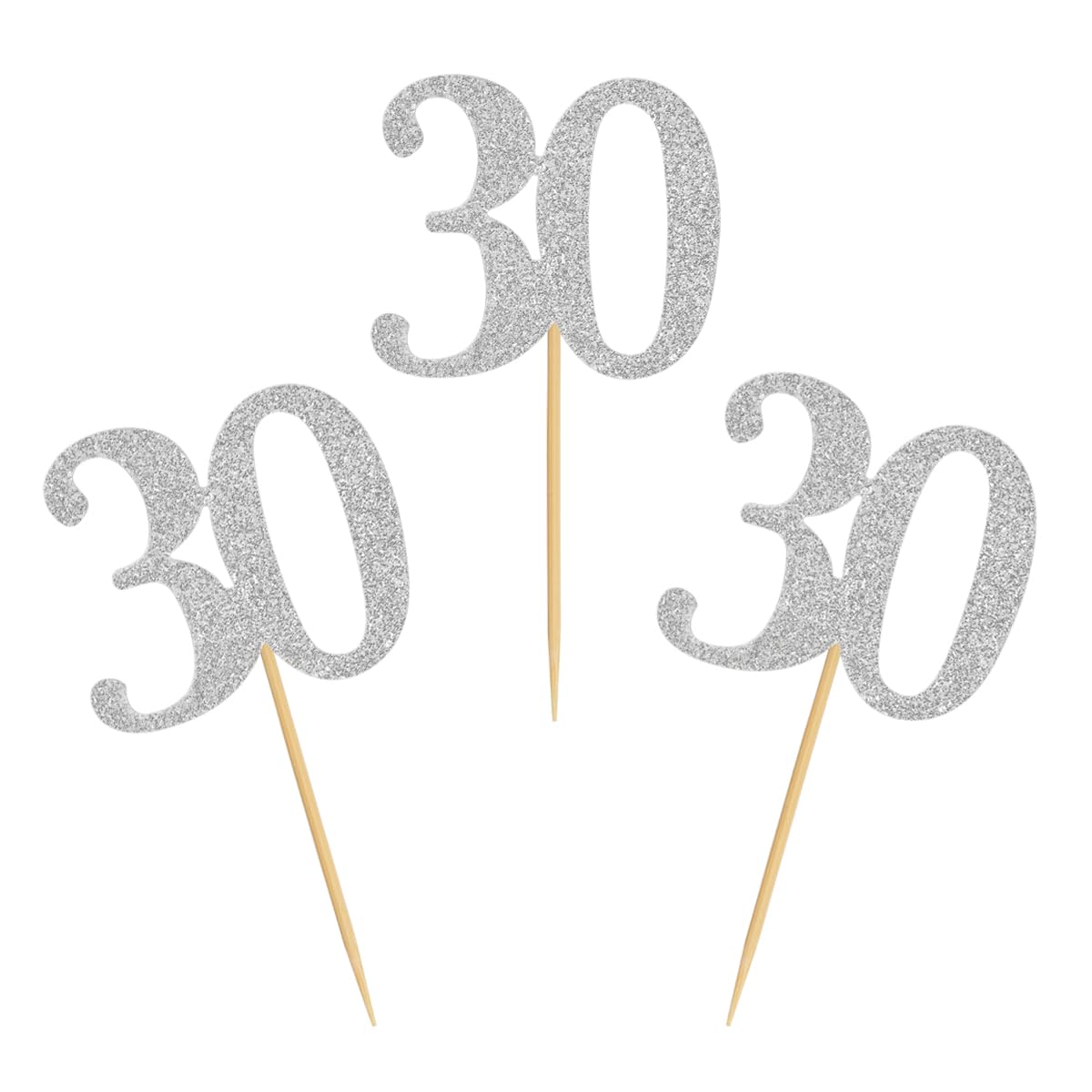 Amazon.com: Donoter 50pcs 30th Cupcake Toppers Silver Glitter Number 30 ...