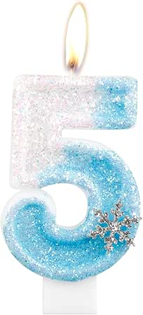 Frozen Birthday Candles, Glitter 5th Birthday Number Candle, Snowflake ...