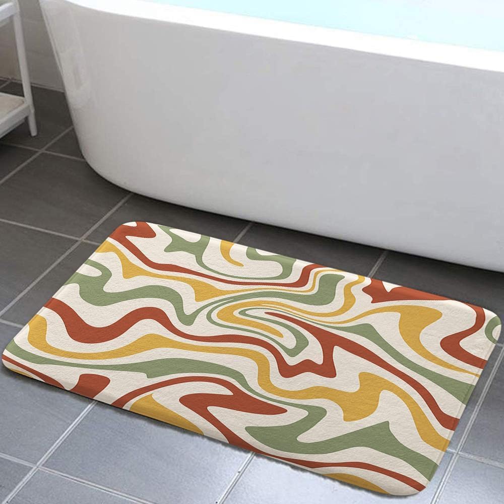 Amazon.com: Boho Sage Green Bath Rugs, Cute Aesthetic 70S Abstract Wavy ...