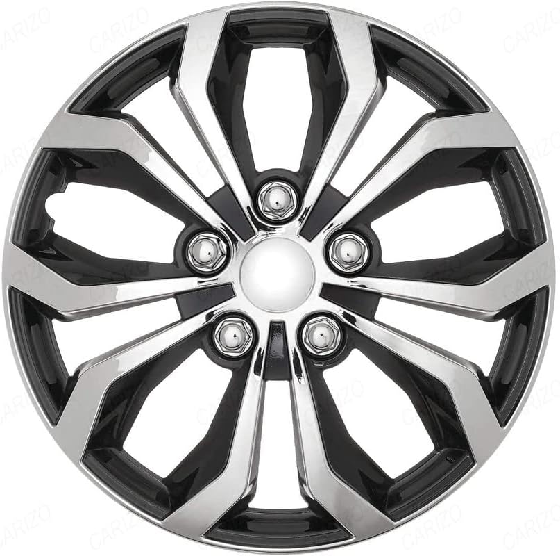 CARIZO Car Wheel Cover Caps (Black & Silver) 15 inches Press Type ...