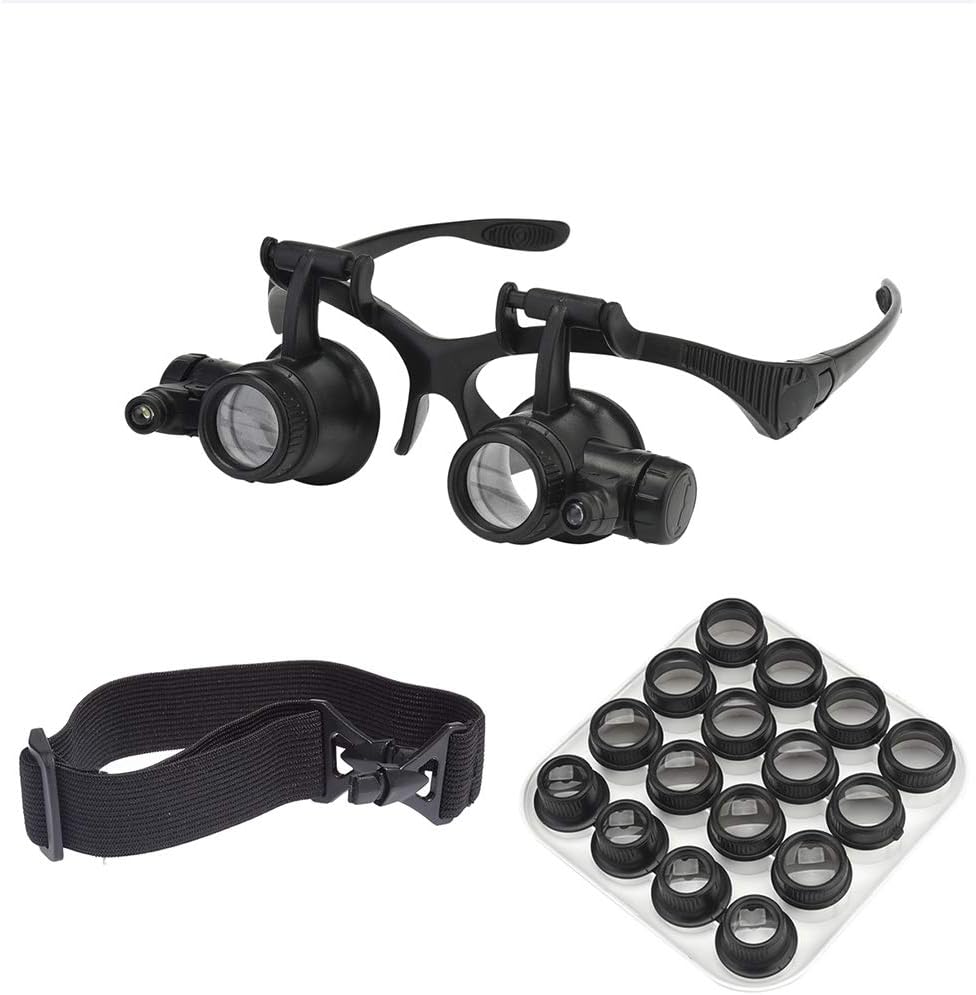 Amazon.com: 10X 15X 20X 25X LED Magnifier Illuminated Double Eye Glass ...