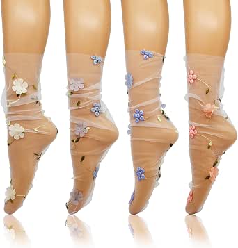 Amazon.com: woosnscly Women Sheer Lace Socks Floral Decorated Slouch ...