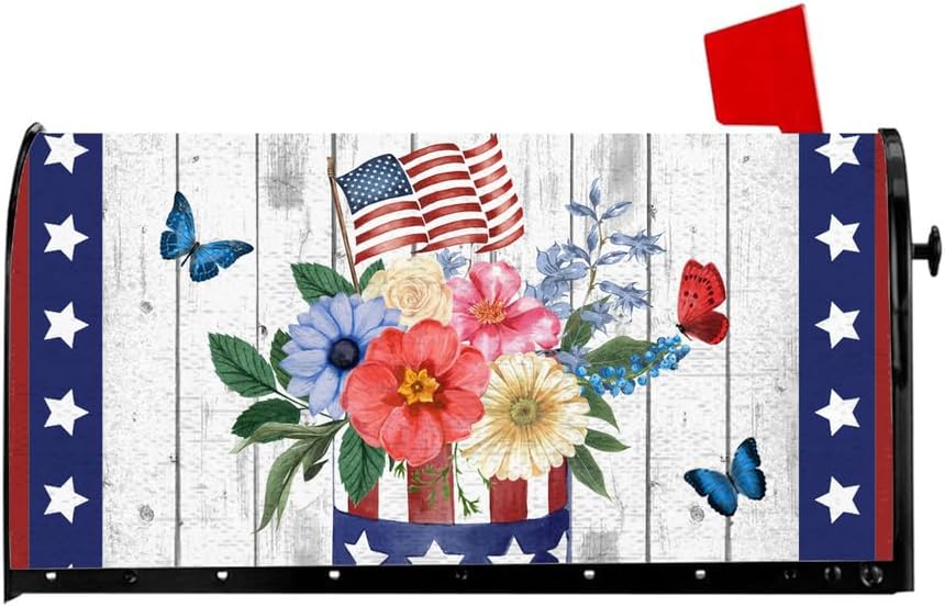 Amazon.com: LACOMENY American Flag Floral Mailbox Cover 4th of July ...
