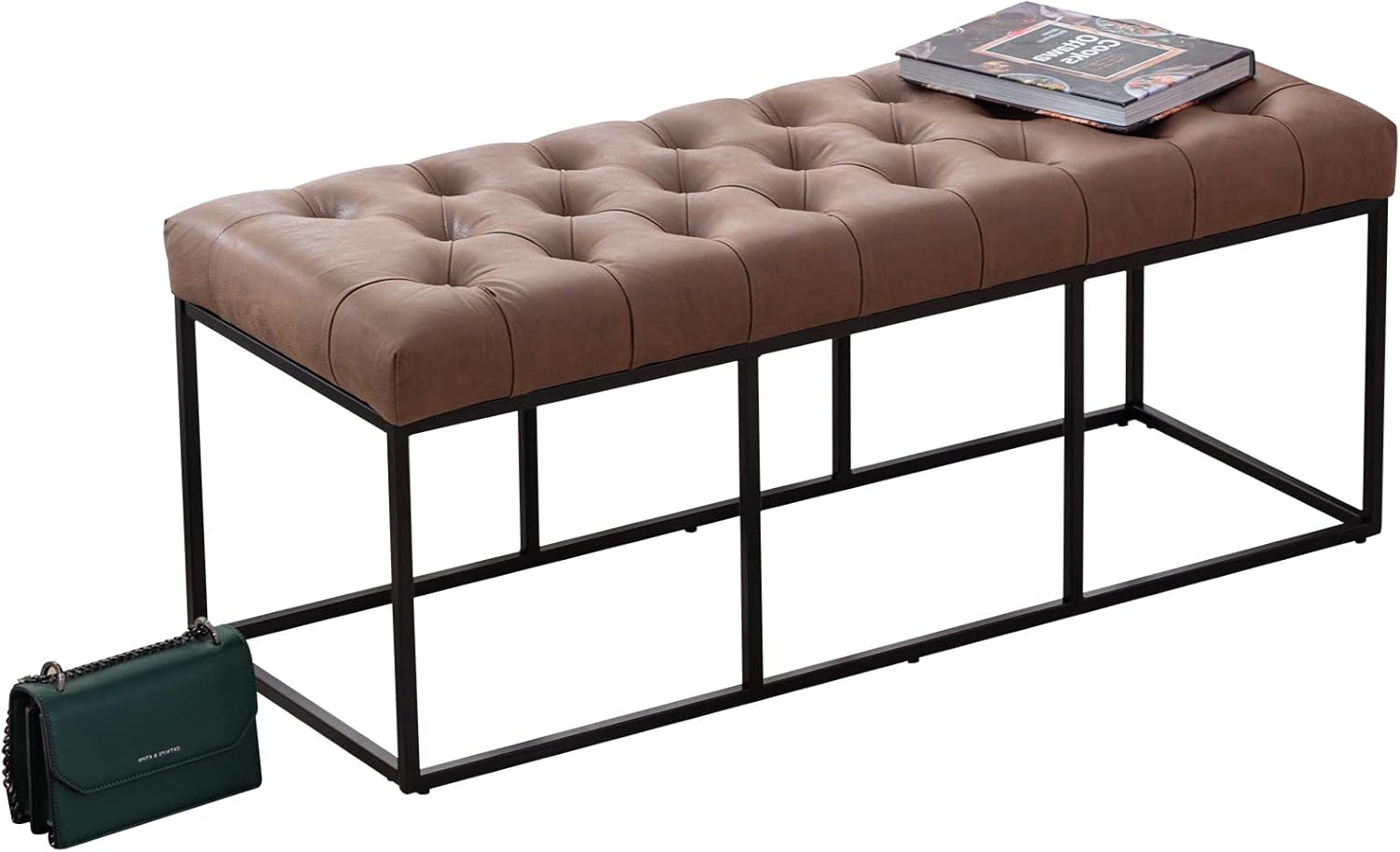 Amazon.com: ANJ 42” Upholstered Tufted Long Bench,Nut Brown PU Cushion ...