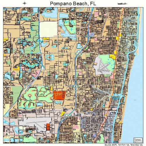 Large Street & Road Map of Pompano Beach, Florida FL - Printed poster ...