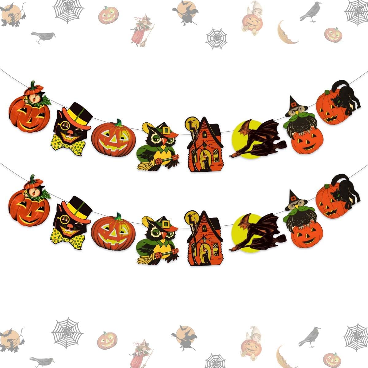 Amazon.com: 2PCS Vintage Halloween Bunting Banner with Pumpkin Owl Sign ...