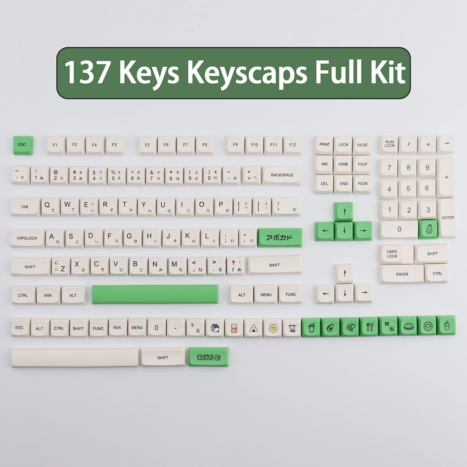 Buy PBT Keycaps 137 Keys Avocado Milk XDA Profile Keycaps Dye ...