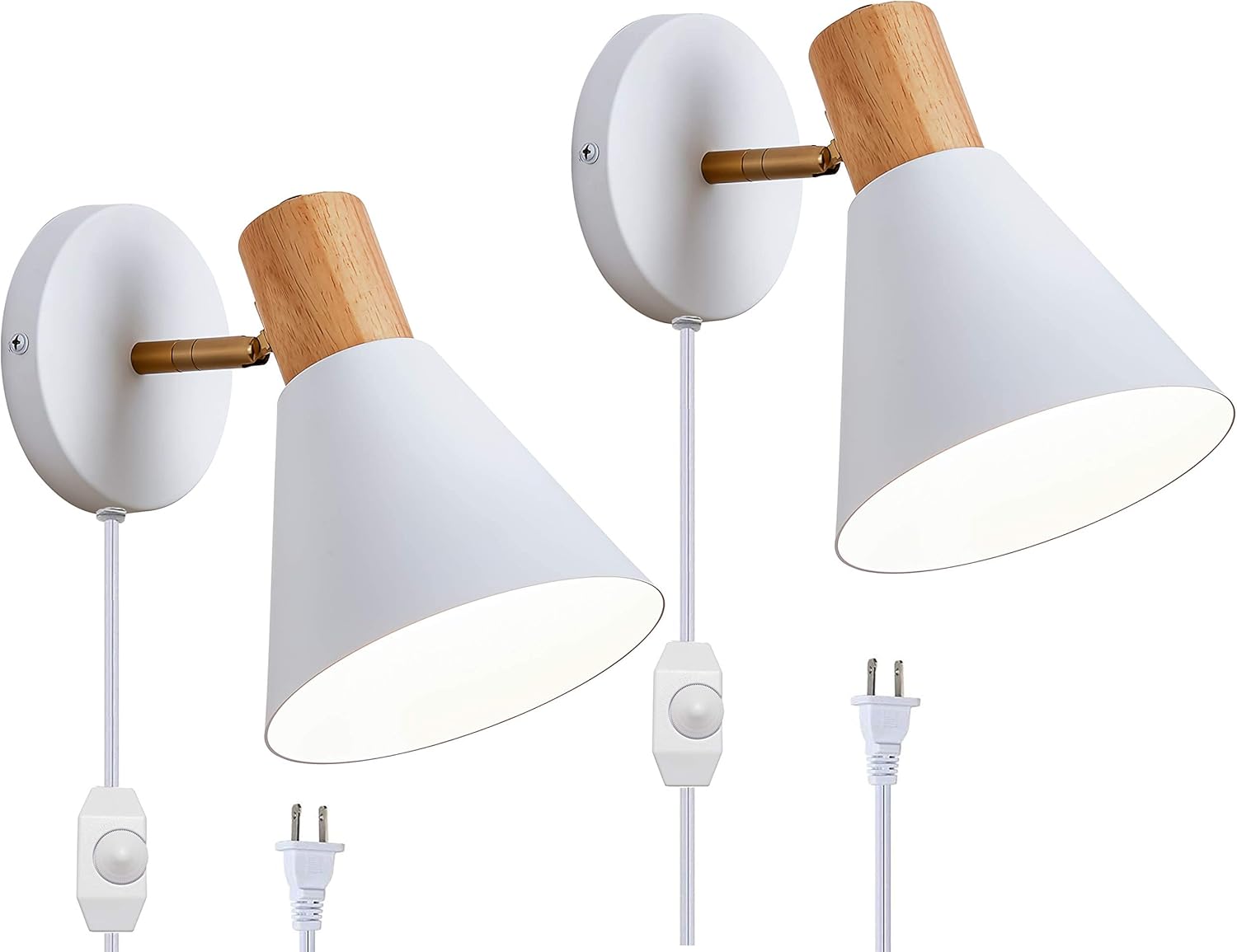 ClanKin Plug in Wall Sconces Lighting Set of 2 for Bedroom, White ...