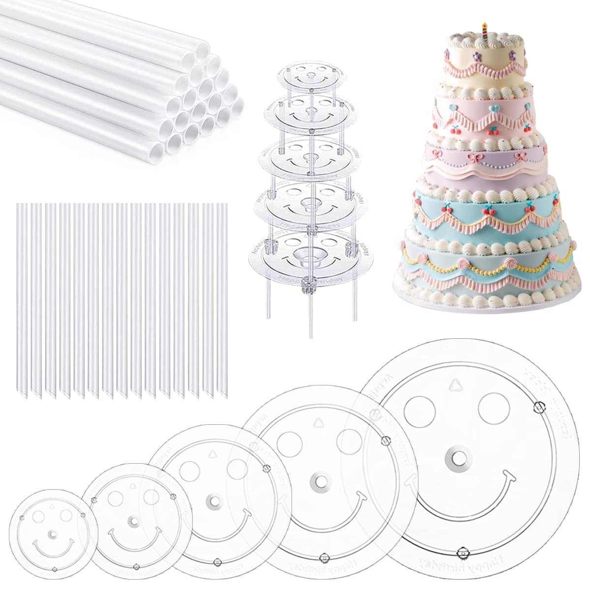 Amazon.com: 40 Pieces Plastic Cake Stand 35 Cake Pillars and 5 Cake ...