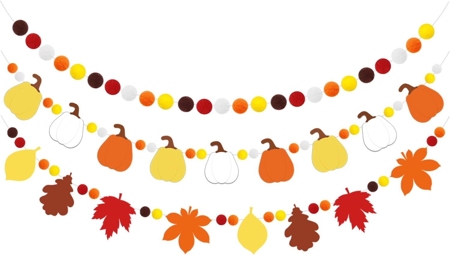 Amazon.com: Doumeny 3Pcs Fall Felt Garland Maple Leaves Bunting Banner ...