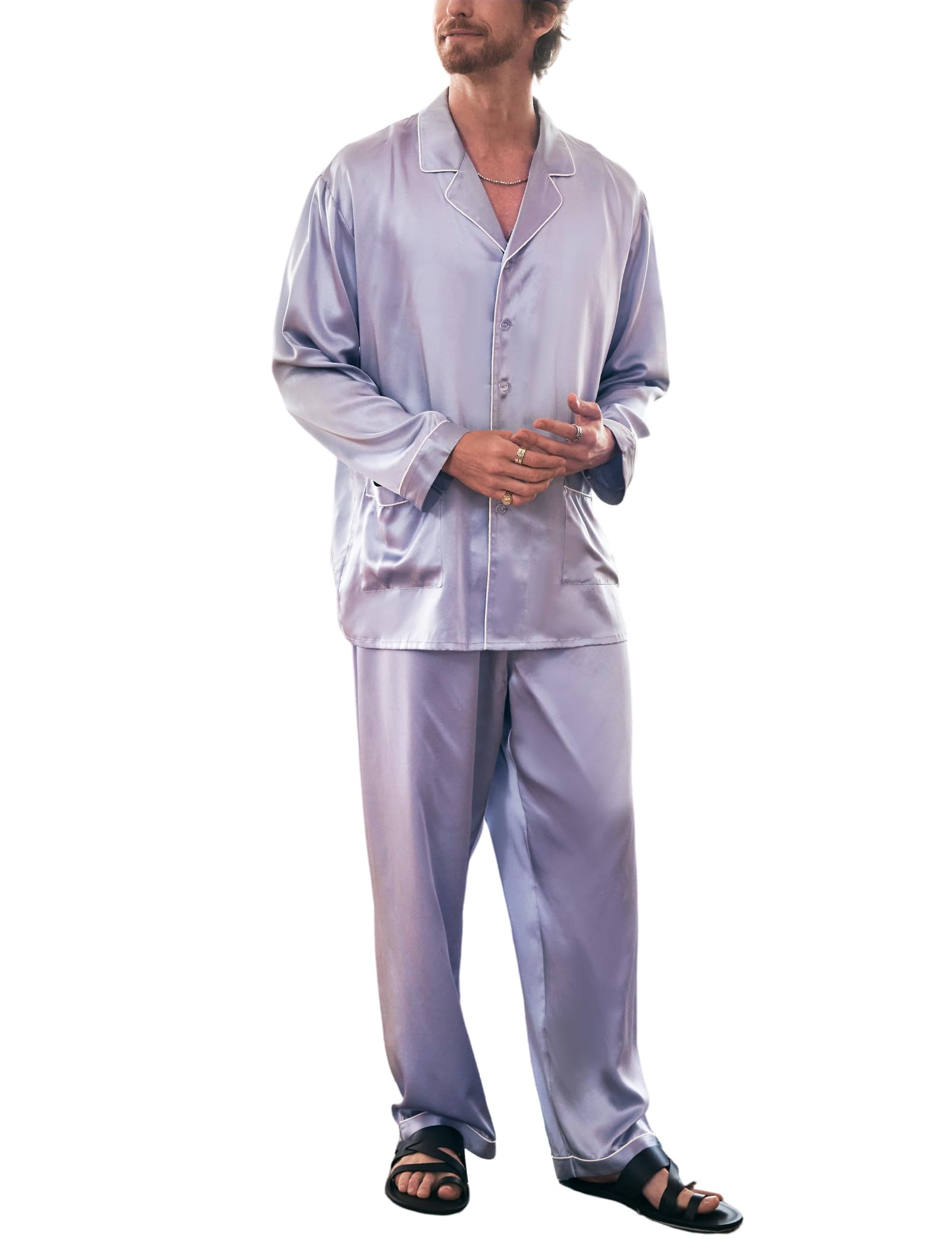Cold Posh Mens Silk Pajamas Set Long Sleeve 2pc Luxury | Desertcart INDIA