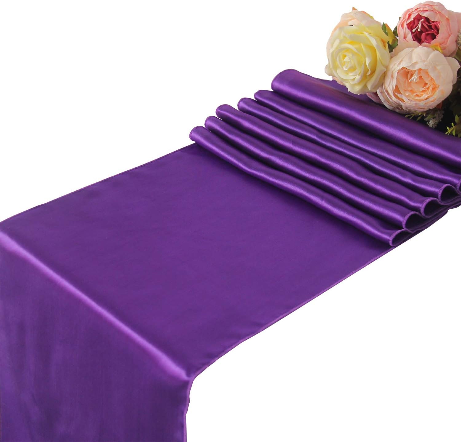 Amazon.com: Dark Purple Satin Table Runners Wedding Party - 5 pcs ...