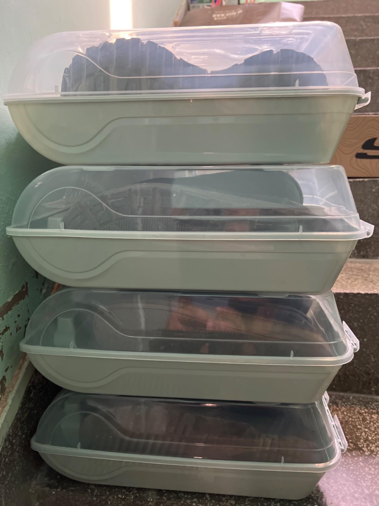 FURN ASPIRE Set Of 4 Plastic Rectangular Stackable Shoe Storage Boxes ...