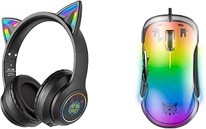 Amazon.com: SIMGAL Bluetooth Cat Ear Headphones & RGB Gaming Mouse ...