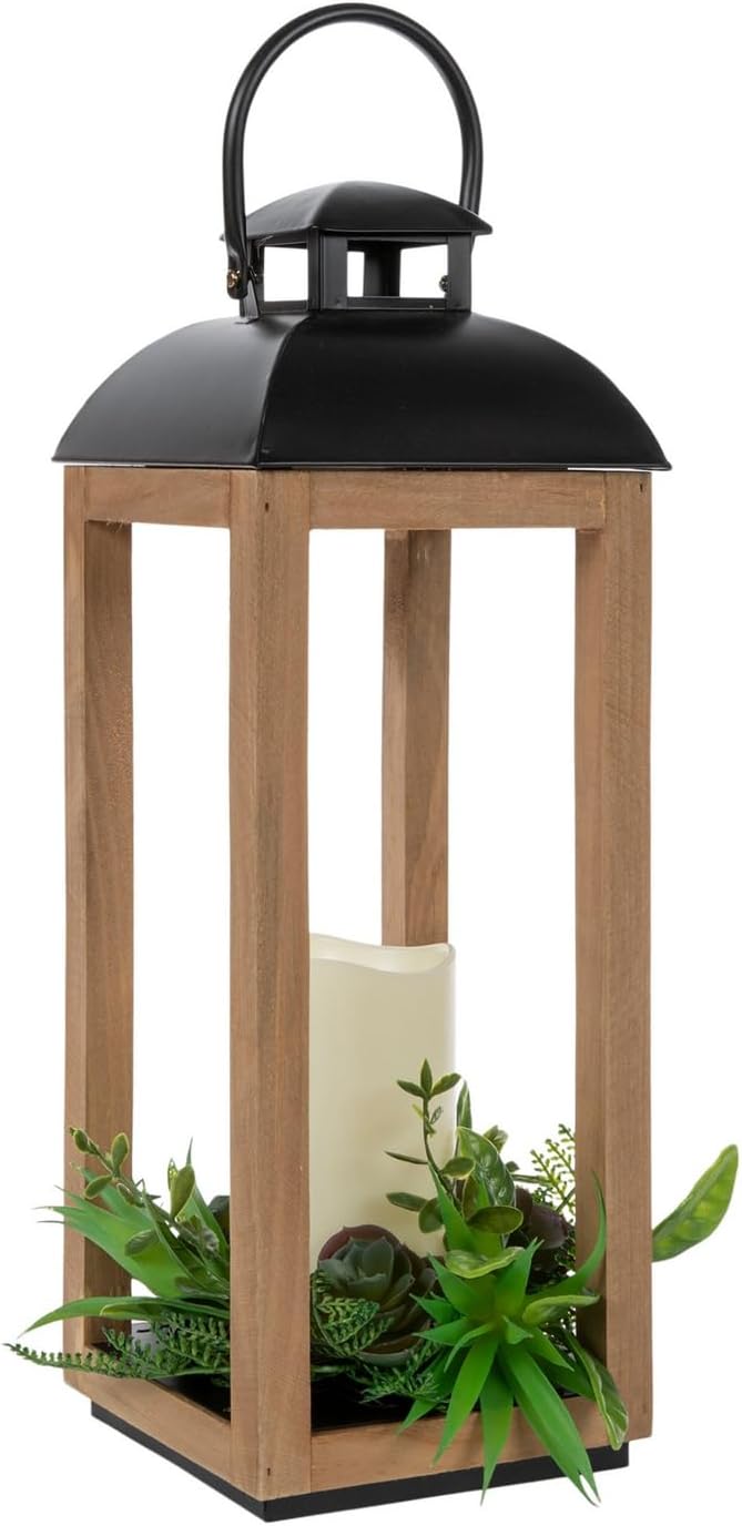 Amazon.com: Hobby Lobby Wood Lantern with Faux Succulents and LED ...