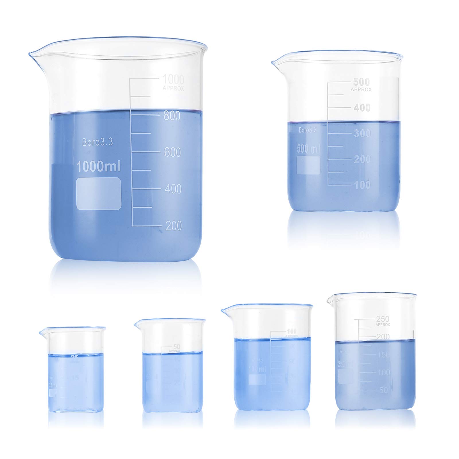 Yarlung 6 Pack Glass Beakers Set, Graduated Measuring Beakers Thick ...