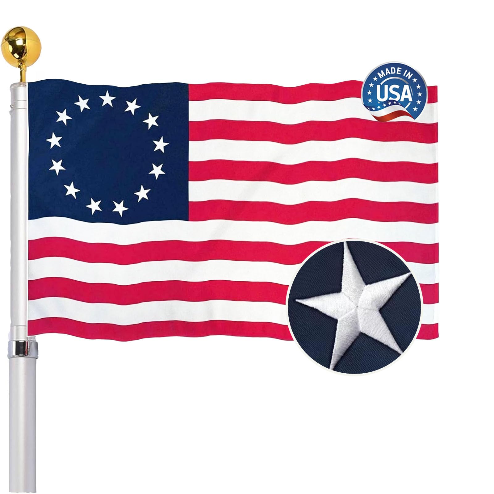 Amazon.com : Embroidered Betsy Ross American US Flag 3x5 Outdoor-13 ...