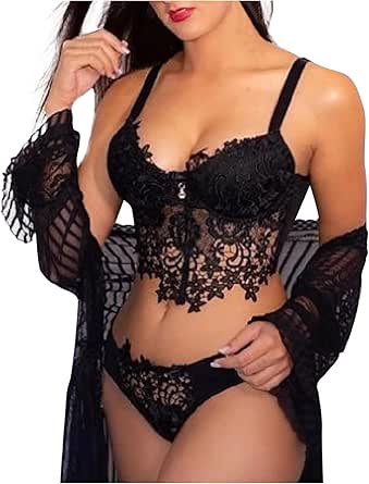 Amazon.com: Conjunto de lencería sexy de 2 piezas para mujer, brasier de encaje de malla sexy y ...