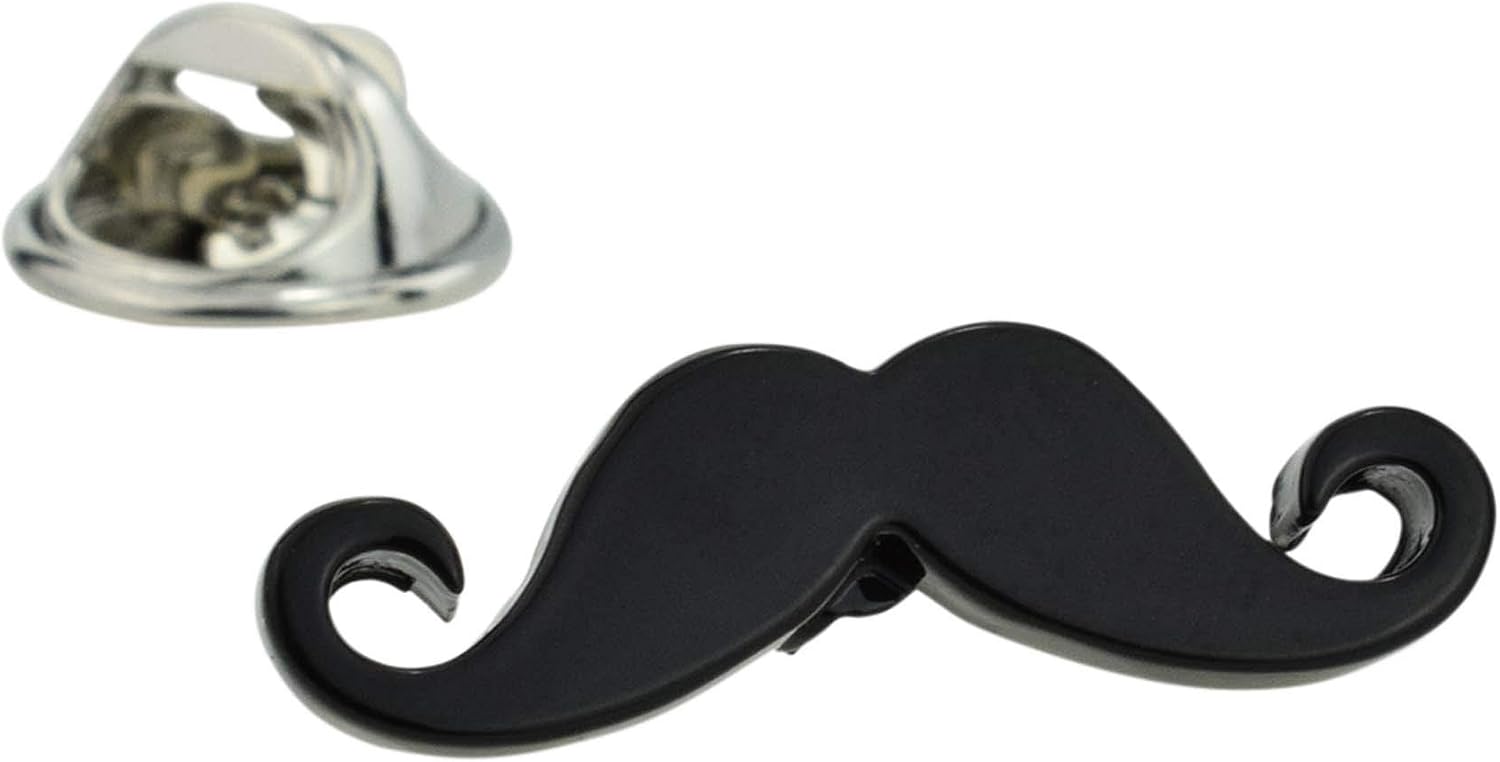 Black Curly Tipped Moustache Lapel Pin Badge : Amazon.co.uk: Fashion