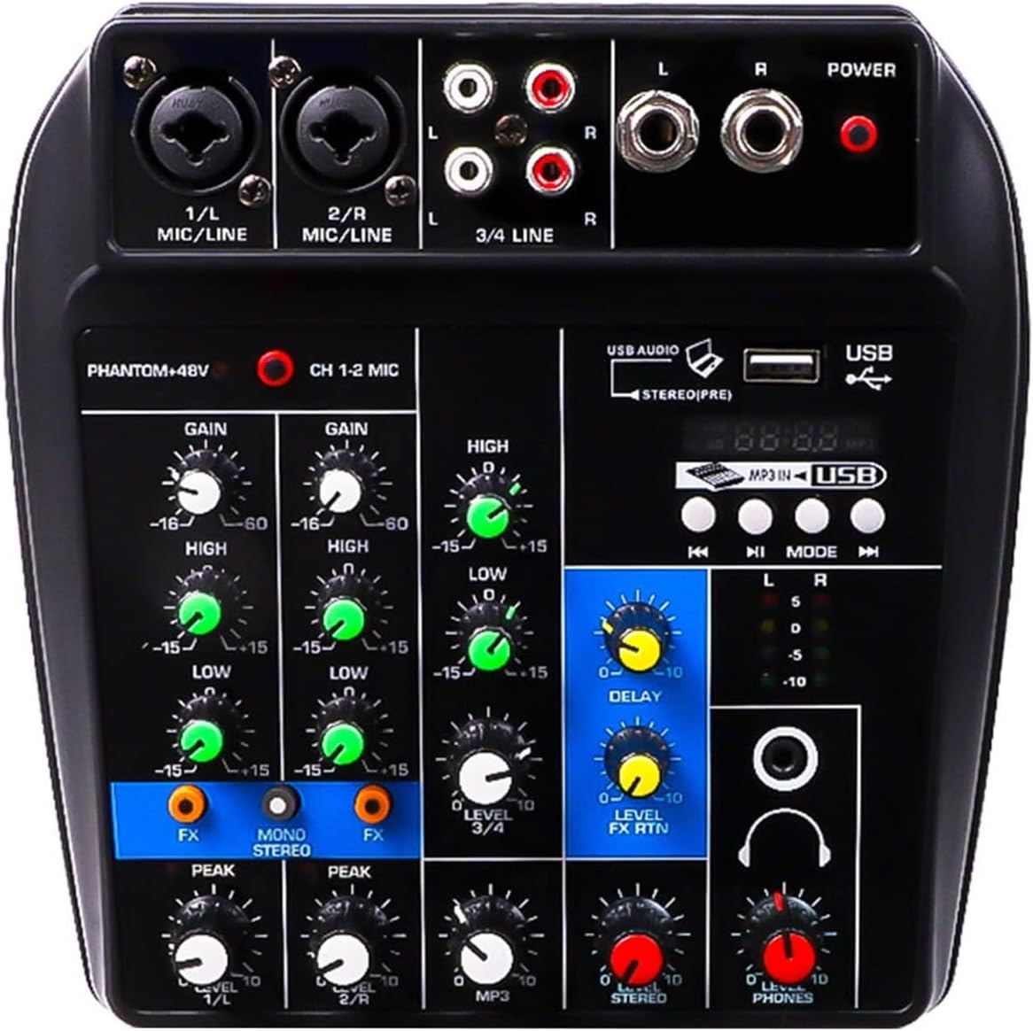 LZFuiop Stereo Audio Mixer Sound Mixing Console 4 Channels 48V Built-In ...