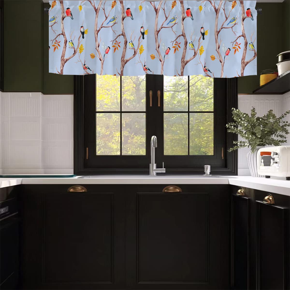 Amazon.com: MULBESS Kitchen Valances, Birds and Branches Drapes ...