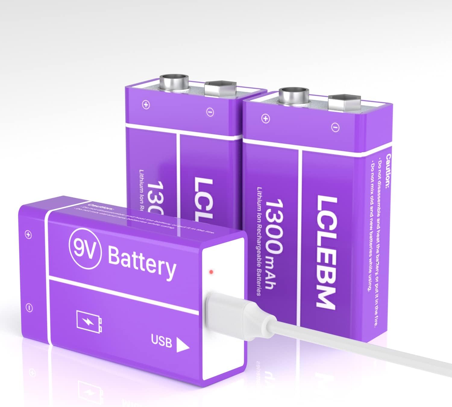 USB Rechargeable 9V Batteries, LCLEBM 1300mAh 9V Lithium Rechargeable ...