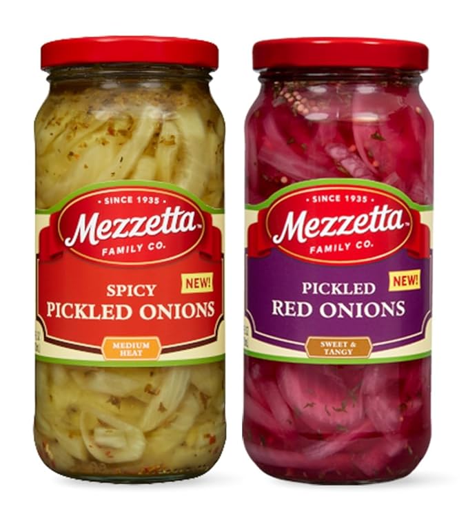 Amazon.com : Mezzetta Pickled Onion Pack, Pickled Red Onion & Spicy Pickled Onion, 16 Fluid ...