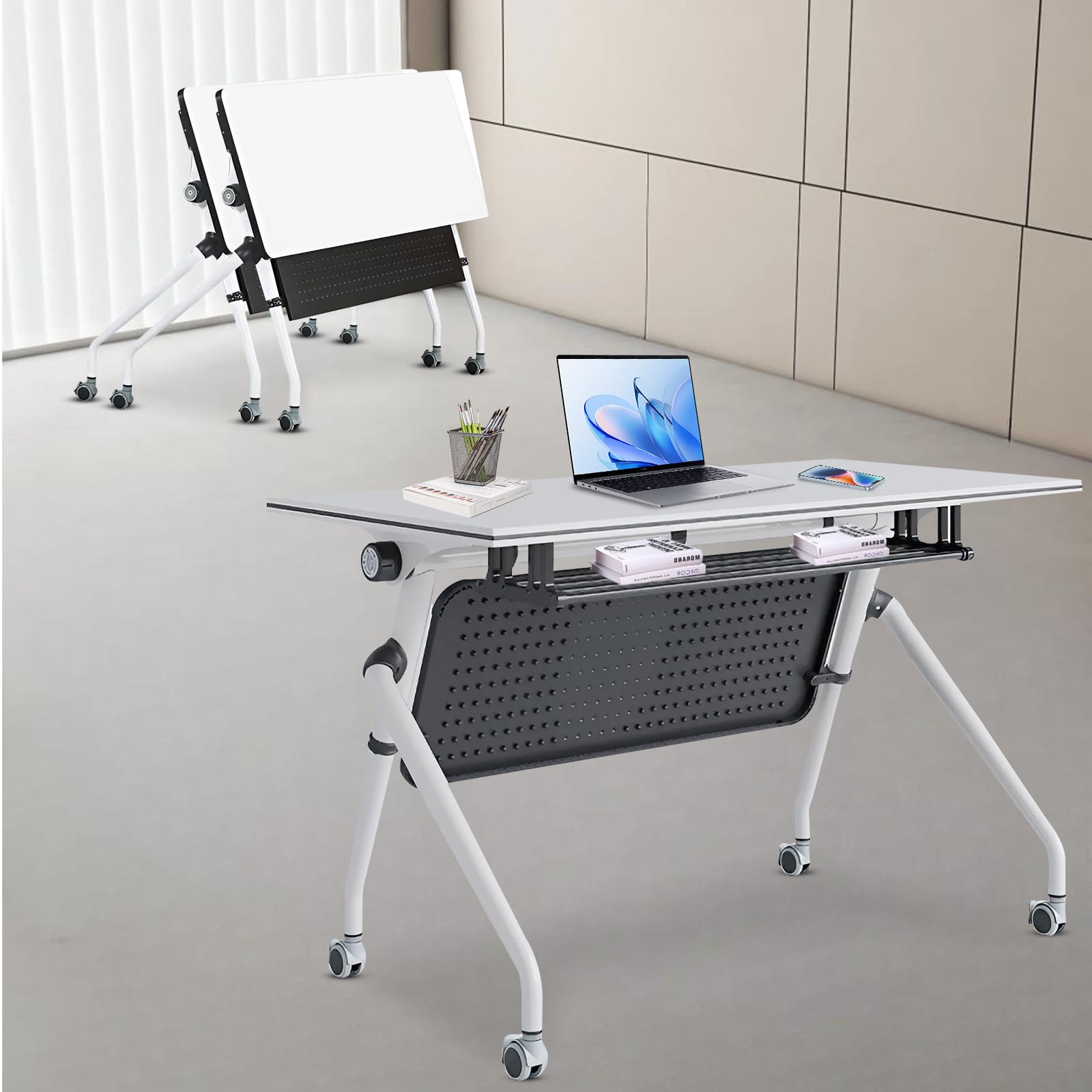 Amazon.com: White Conference Room Tables, Folding Stackable Conference ...