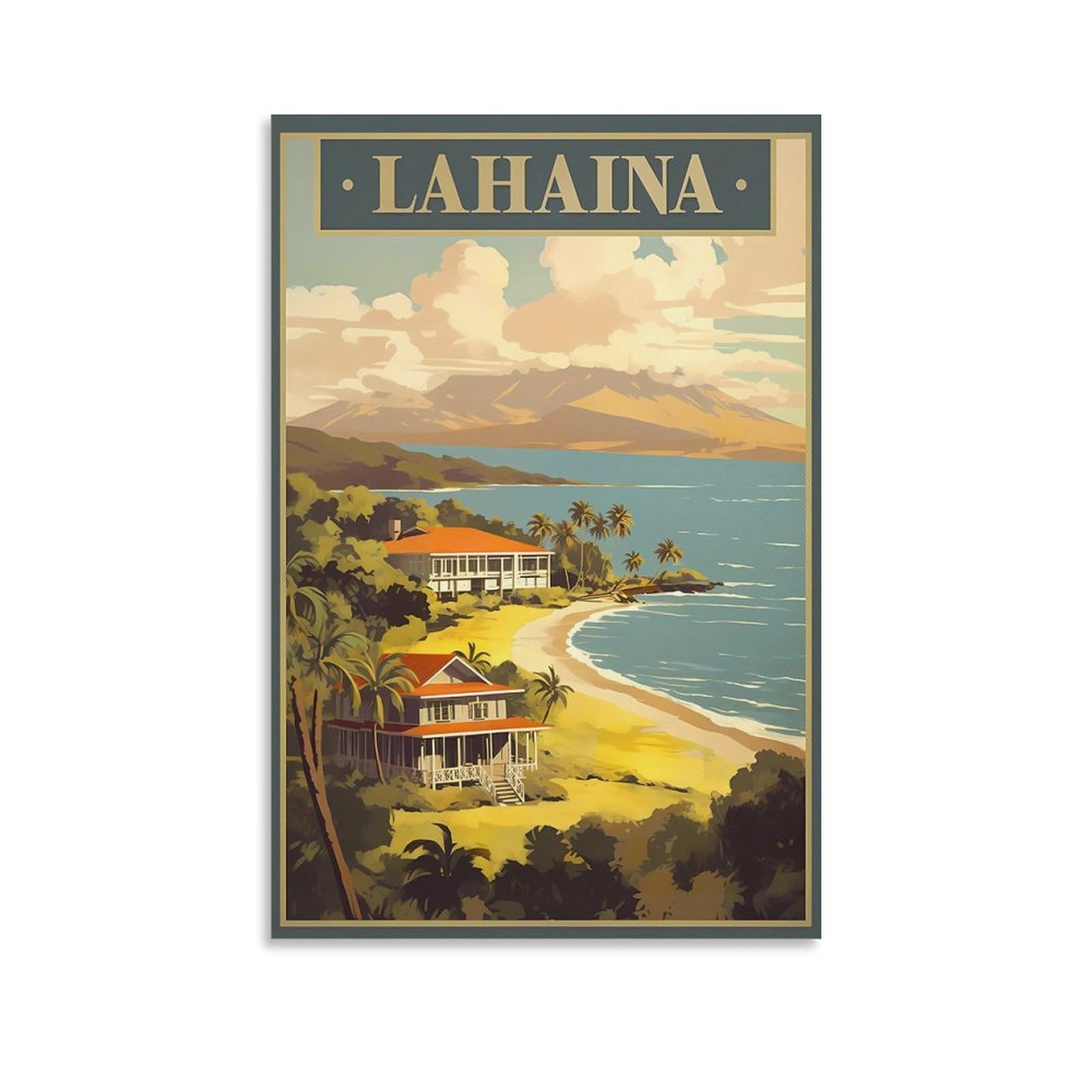 Amazon.com: Hawaii Maui Lahaina Town Poster Vintage Travel Art Canvas Print Gifts for Travel ...